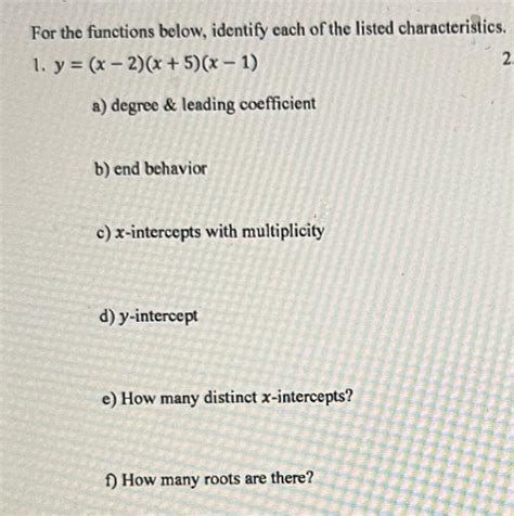 Solved For The Functions Below Identify Cach Of The Lis