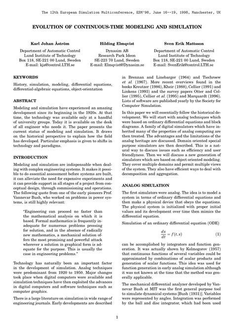 pdf evolution of continuous time modeling and simulation