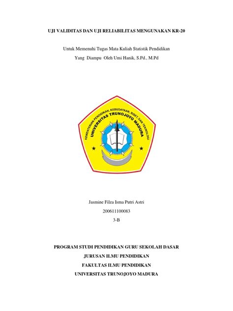 083 Jasmine Filza Isma Putri Astri Uji Validitas Dan Reliabilitas Pdf