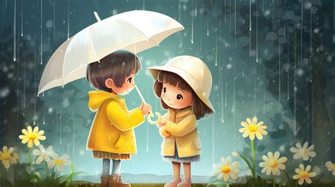 春季下雨天撑着伞的小孩插画图片素材下载 jpg格式 熊猫办公
