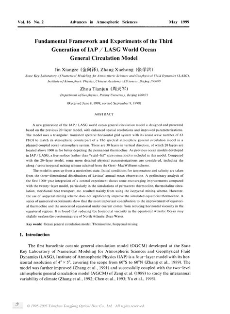 Pdf Fundamental Framework And Experiments Of The Third Generation Of Iap Lasg World Ocean