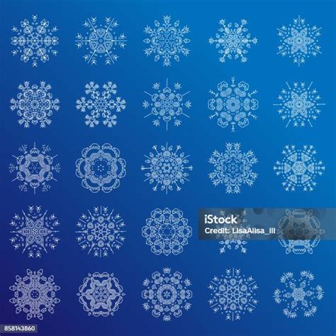 최소한의 선 기하학 눈송이 벡터 일러스트 레이 션의 설정 눈송이 컬렉션줄지어 장식 조각 현대 아이콘 크리스마스 눈송이 디자인 라인 및 형상 12월에 대한 스톡 벡터 아트 및