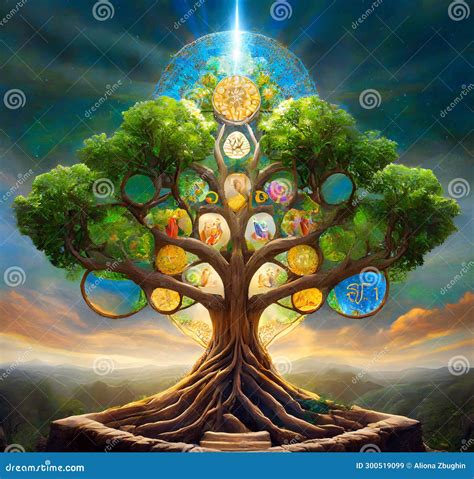 The Tree Of Life With Colorful Sefirot Sferes Stock Illustration Illustration Of Kabbalah