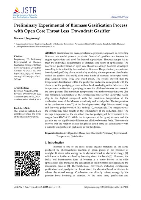 Pdf Preliminary Experimental Of Biomass Gasification Process With Open Core Throat Less