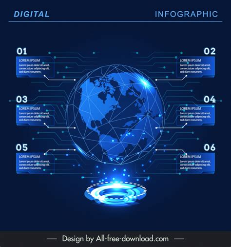 Digital Infographic Template Modern Sparkling Globe Light Effect Vectors Images Graphic Art