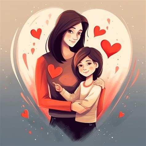 Ilustração Dos Desenhos Animados De Mãe E Filha Se Abraçando Foto Premium