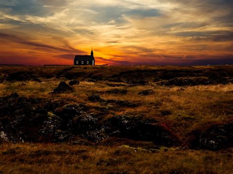 Free Download Hd Png Church Temple Horizon Sunset Grass Sky Iceland
