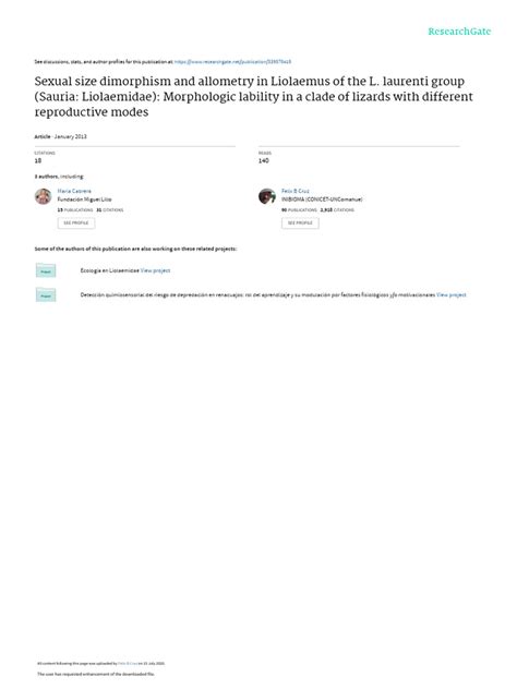 Sexual Size Dimorphism Liolaemus Pdf Sexual Dimorphism Mean