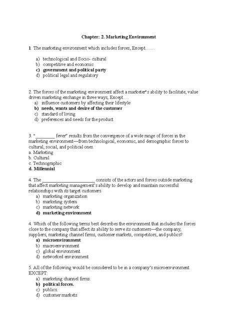 Bom Marketing Exam Prep Chapter 2 Mcqs On Marketing Environment Studocu