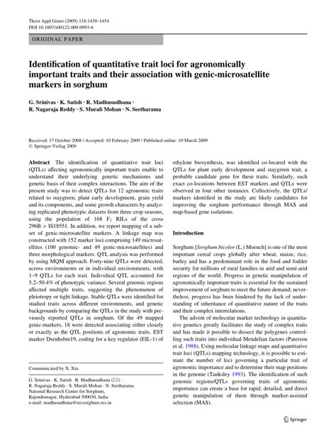 Pdf Identification Of Quantitative Trait Loci For Agronomically Important Traits And Their