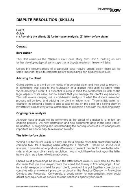 Dis Ws Ce Guide DISPUTE RESOLUTION SKILLS Unit Guide Advising The Client