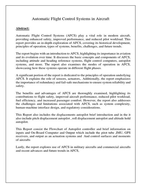Automatic Flight Control Report Akash Shevate Final Pdf Inertial