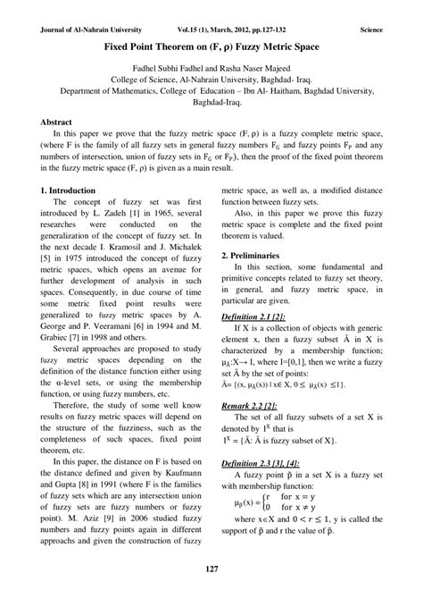 Pdf Fixed Point Theorem On F P Fuzzy Metric Space