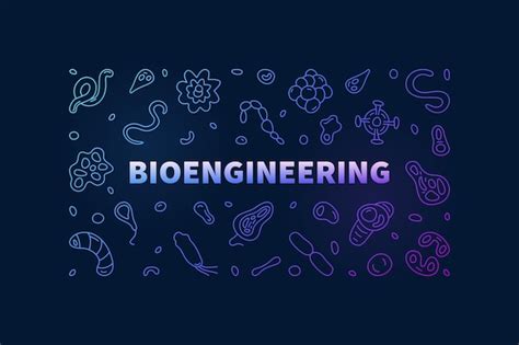 Premium Vector Bioengineering Vector Research Concept Horizontal Blue Banner In Outline Style