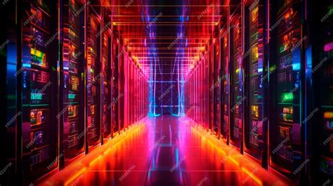 Premium Photo Data Center Server Room Colorful Supercomputer
