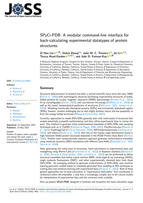 PDF SPyCi PDB A Modular Command Line Interface For Back Calculating Experimental Datatypes Of