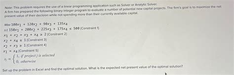 Solved Note This Problem Requires The Use Of A Linear