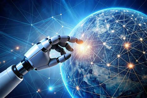 Robot Hand Interacting With Global Network And Ai Connectivity Stock Illustration Illustration