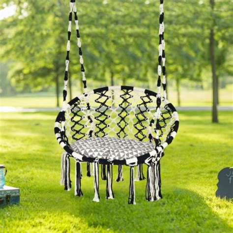 Hanging Hammock Chair With Cushion Macrame Swing Cotton Rope Indoor Outdoor 1 Unit Smiths
