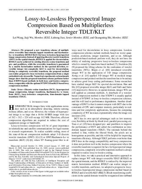 pdf lossy to lossless hyperspectral image compression based on
