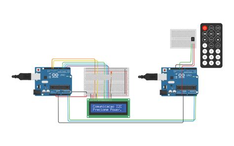circuit design comunicação i2c com 2 arduinos usando controle remoto tinkercad