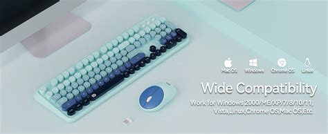 Wireless Keyboard And Mouse Set 104 Round Keys Full Size Cute Colorful Keyboard And