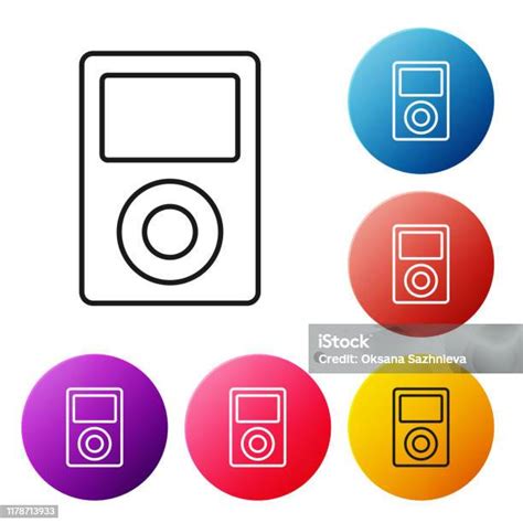 흰색 배경에 격리 된 검은 선 음악 플레이어 아이콘입니다 휴대용 음악 장치 아이콘 다채로운 원 버튼을 설정합니다 벡터 일러스트레이션 0명에 대한 스톡 벡터 아트 및 기타