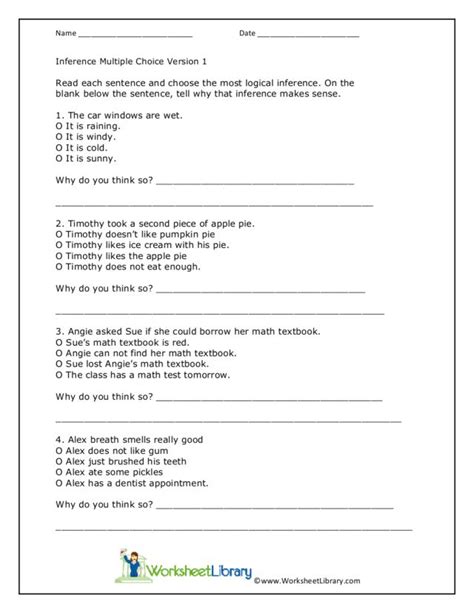 inference multiple choice version 1 worksheet for 5th 8th grade