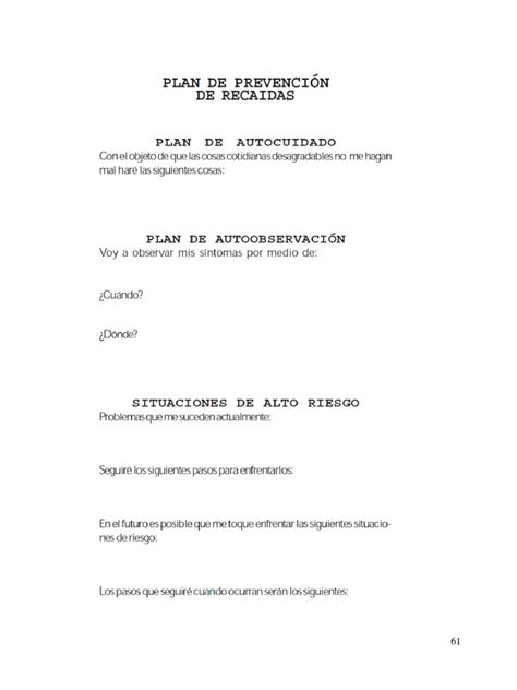 Plan De Prevención De Recaídas Pdf