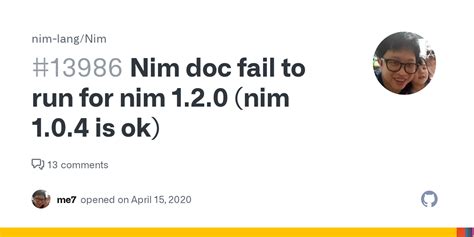 Nim Doc Fail To Run For Nim 120 Nim 104 Is Ok · Issue 13986 · Nim Langnim · Github