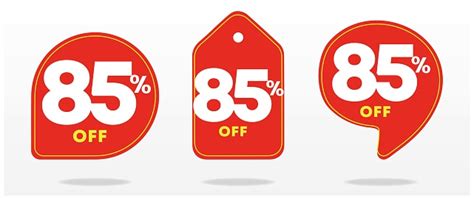 85 할인 빨간 가격표 쿠폰 바우처 크리 에이 티브 디자인 포스터 마케팅 세일 특별 제공 광고 캠페인 소매 스티커 발표 온라인 상점 가치 퍼센트 세트 벡터 Publicity