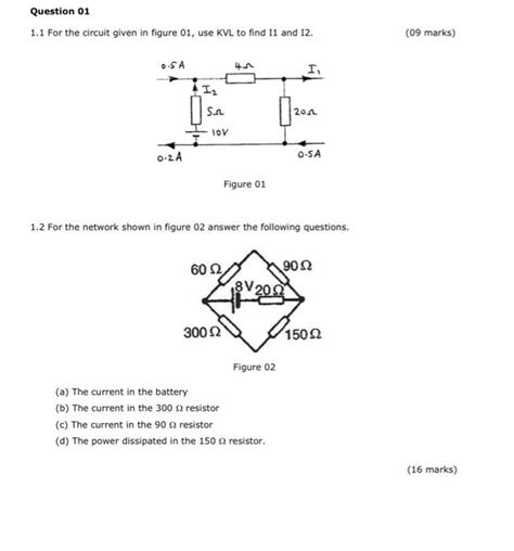 Solved 1 1 For The Circuit Given In Figure 01 Use Kvl To