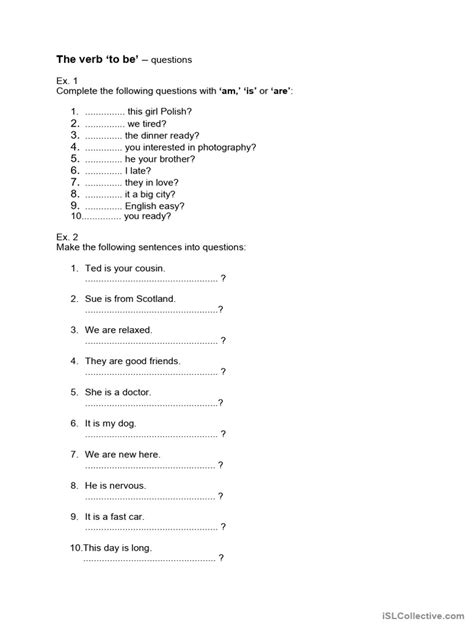 The Verb To Be Questions Pdf