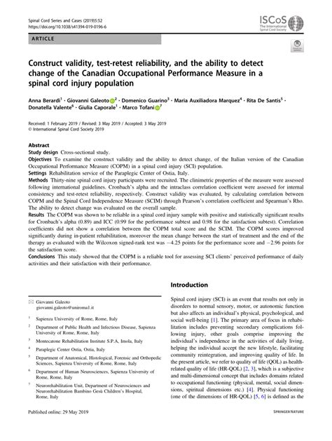 Pdf Construct Validity Test Retest Reliability And The Ability To