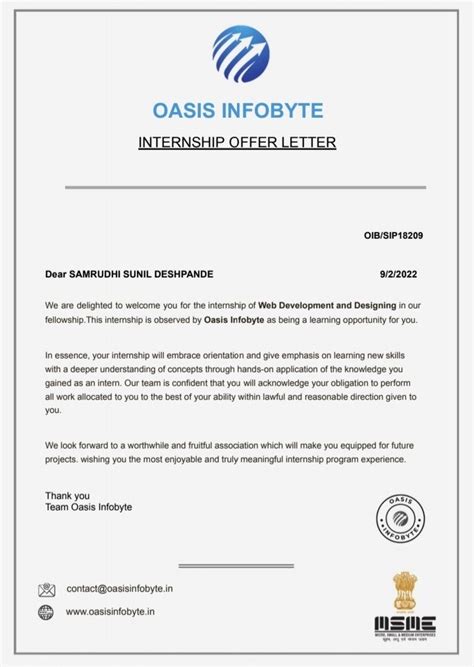 Samrudhi Deshpande On Linkedin Oasisinfobyte Webdevelopment Internship