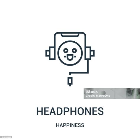행복 컬렉션에서 헤드폰 아이콘 벡터입니다 얇은 라인 헤드폰 개요 아이콘 벡터 일러스트 레이 션 웹 및 모바일 앱 로고 인쇄 미디어에 사용할 선형 기호입니다 Dj에 대한 스톡