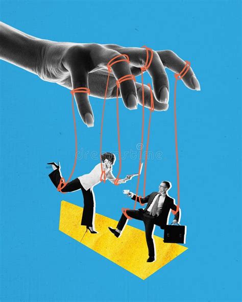 Contemporary Art Collage Hand Controlling People As Marionettes With