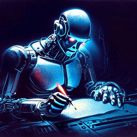 Robot On A Computer Illustration Of A Cyborg Stock Illustration