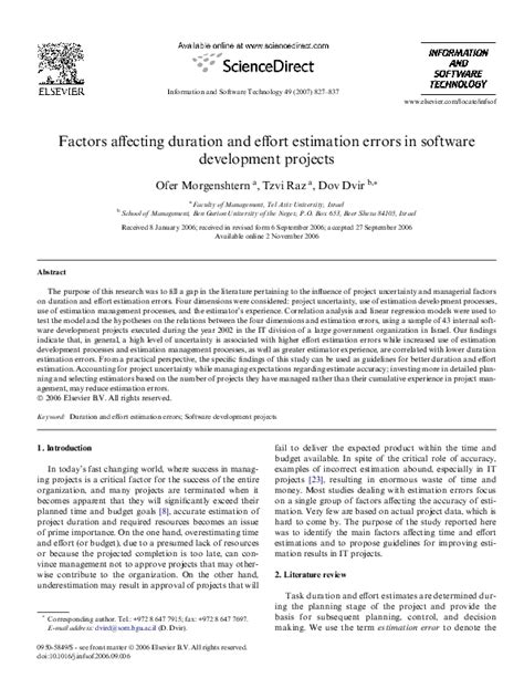 Pdf Factors Affecting Duration And Effort Estimation Errors In Software Development Projects