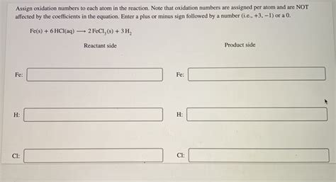 Solved Assign Oxidation Numbers To Each Atom In The Chegg Com