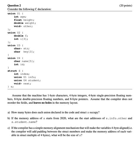 solved question 2 20 points consider the following c