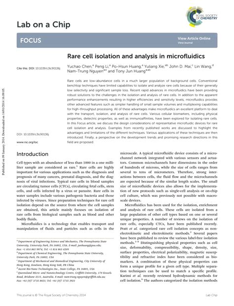 Pdf Rare Cell Isolation And Analysis In Microfluidics