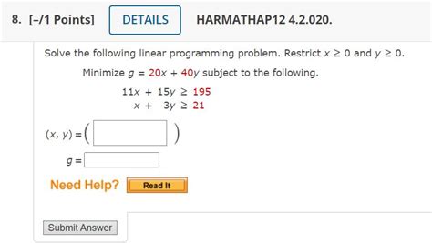 Solved Solve The Following Linear Programming Problem