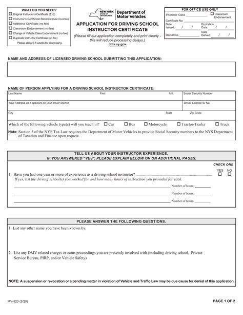 Nys Dmv Form Mv 523 Application For Driving School Instructor