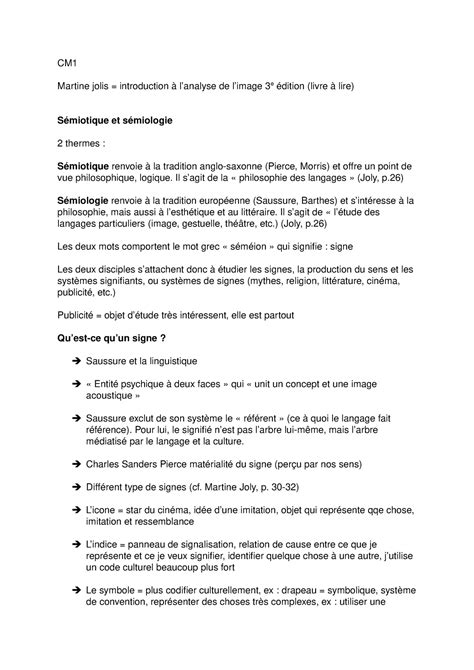 Sémiologie De Limage Cm Martine Jolis Introduction à Lanalyse De