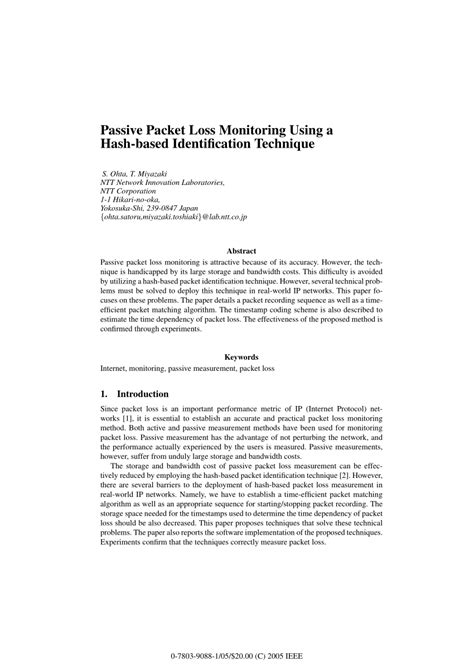 Pdf Passive Packet Loss Monitoring Using A Hash Based Identification Technique