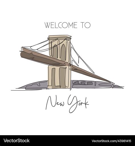 One Continuous Line Drawing Brooklyn Bridge Vector Image