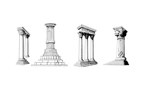 고대 그리스와 로마 건물의 기둥 아치 및 돔 프리미엄 벡터