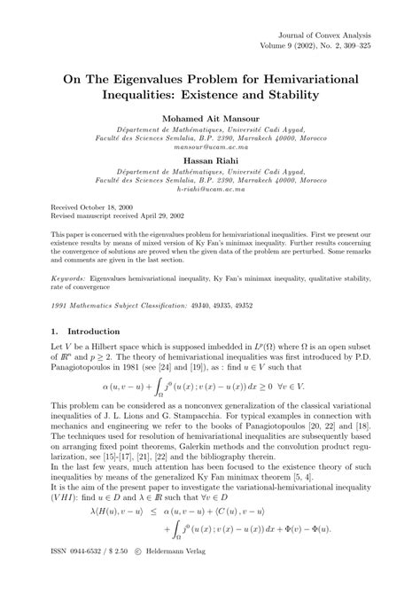 Pdf On The Eigenvalues Problem For Hemivariational Inequalities