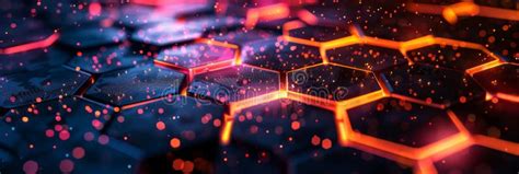 Abstract Futuristic Digital Blockchain Network With Hexagonal Grid And